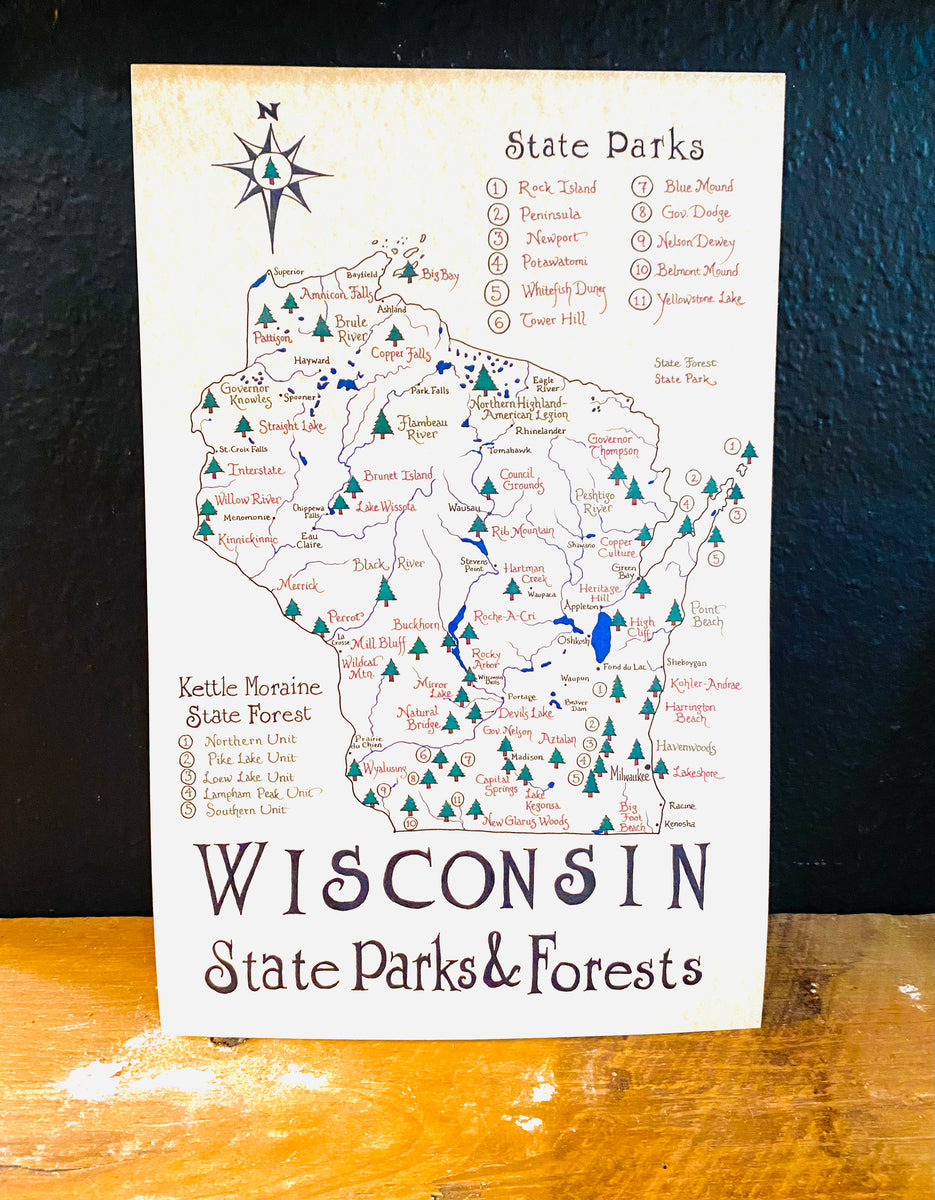 Handcrafted Wisconsin State Parks & Forests Map – Hart Mercantile
